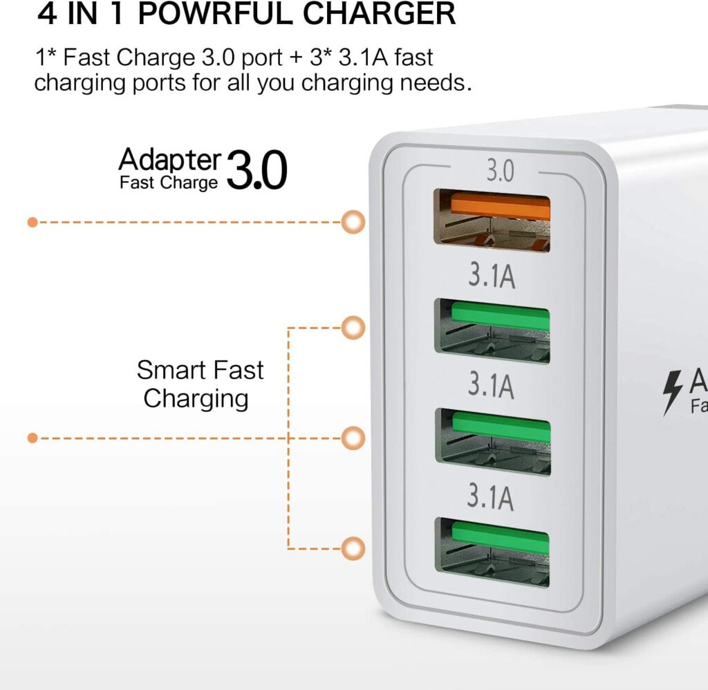 USB Fast Charge 3.0 33W 4 Port Fast Charge Wall Charger - EC Computers